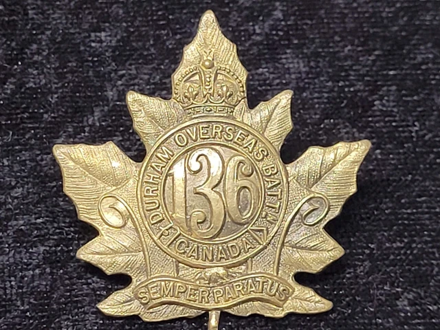 WW1 CANADIAN ARMY 136Th "Durham" Infantry Battalion Cef Cap Badge 1.875 ...