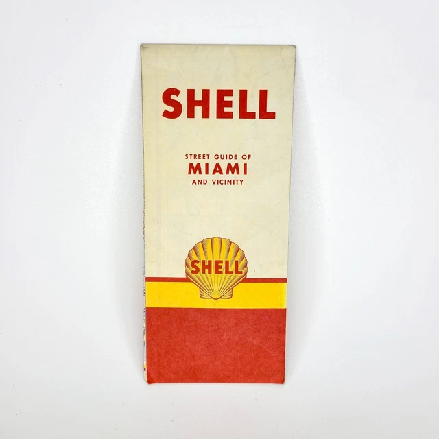 1956 MIAMI FLORIDA Vintage Road Map Shell Oil Gas Service Station ...