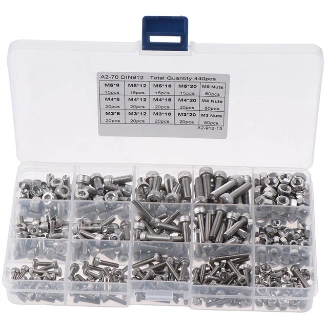 440PCS 8/12/16/20MM HEX Socket Head Cap Screws Electronic Products EUR ...