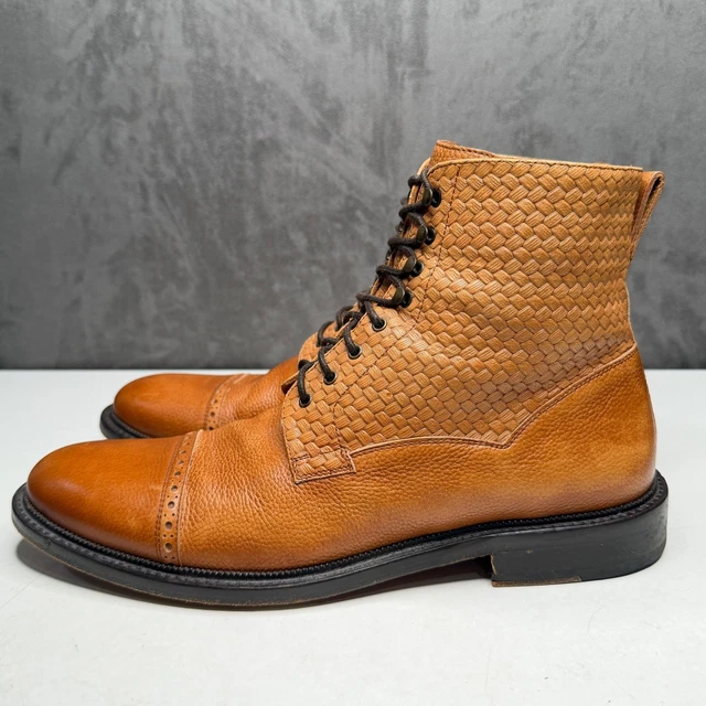 TAFT THE DRAGON Boot Mens 43 Cognac Pebbled Woven Leather Cap Toe Lace ...