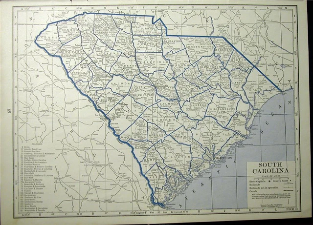 1930 SOUTH CAROLINA DAKOTA RAILROAD MAP SHOWS ALL RR s DEPOT+SC RR ...