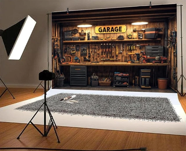 7 X 5 ft Garage Backdrop Vintage Tool Shed Workshop Tools Cabinet ...