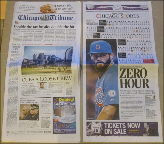 10/7/2015 CHICAGO TRIBUNE Newspaper Chicago Cubs Wild Card Playoff Jake ...