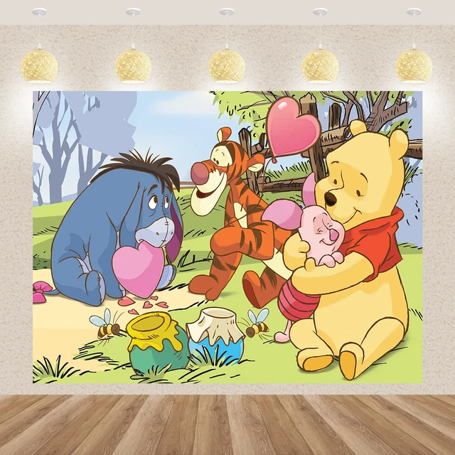 WINNIE THE POOH Backdrop Baby Shower Happy Birthday Photo Background ...