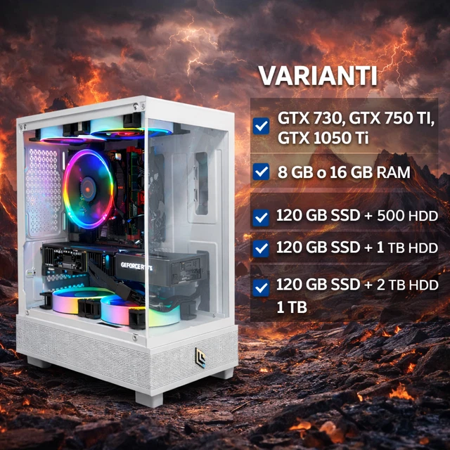 COMPUTER GAMING PC Desktop Professionale 16 GB RAM - GTX 1050 TI 120 GB ...