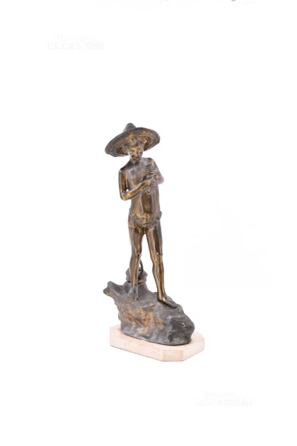 STATUE EN BRONZE Giovanni Varlese Garçon Pêcheur Hauteur 38 CM EUR 412 ...