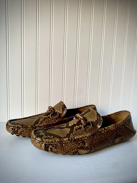 GUCCI PYTHON BAMBOO Horsebit Driving Loafer Flat Like New Mens Shoes 9. ...