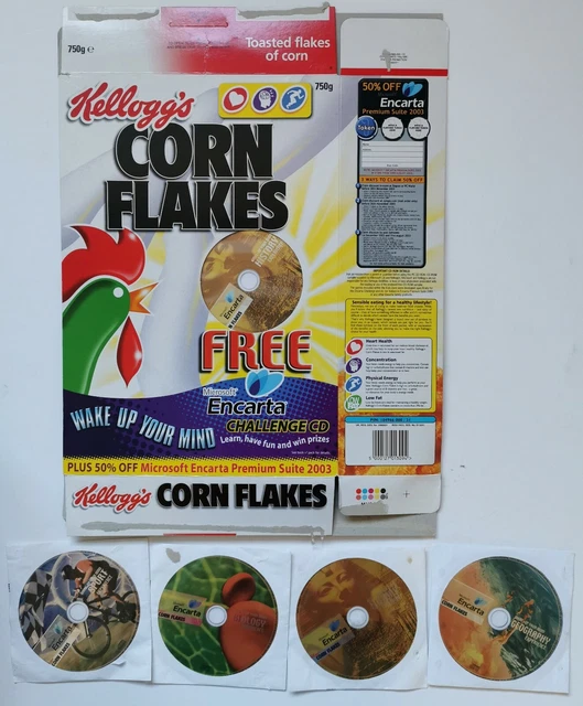2002 KELLOGGS CEREAL Cornflakes Encarta Challenge CD Set CD Roms ...