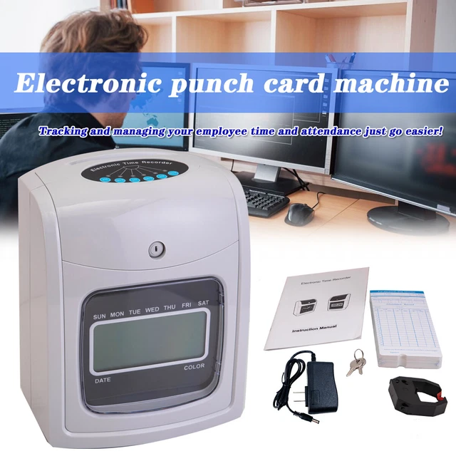 EMPLOYEE ATTENDANCE PUNCH Time Clock Payroll Recorder LCD Display w/ 50 ...