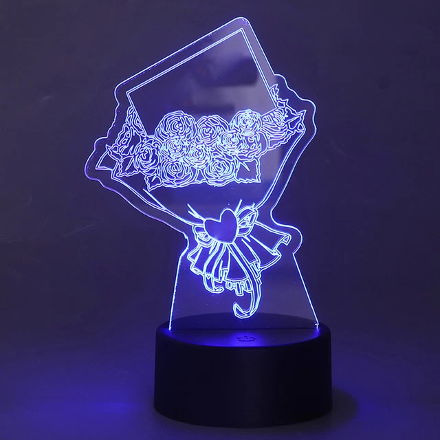 3D NIGHT LIGHT 7 Colors Touch Control 3D Rose Bouquet Shape USB ...