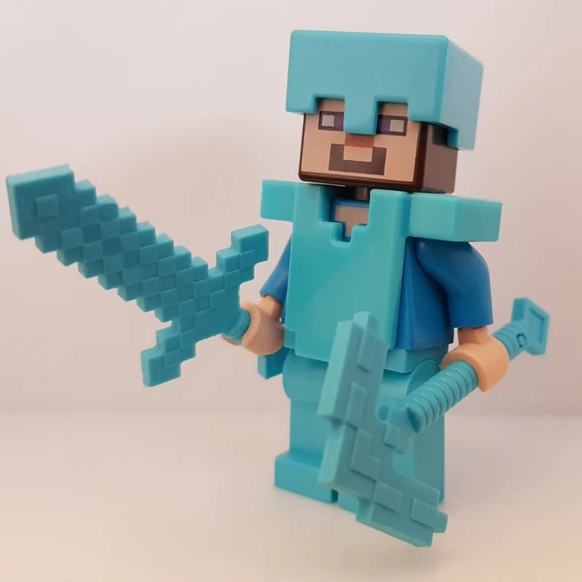 LEGO MINECRAFT STEVE Minifigure - Diamond Armour Sword Pickaxe NEW £13. ...