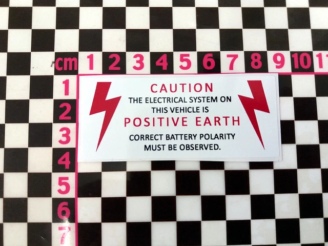 PERIOD POSITIVE EARTH Warning Sticker - Classic Car Kit Rally Racer ...