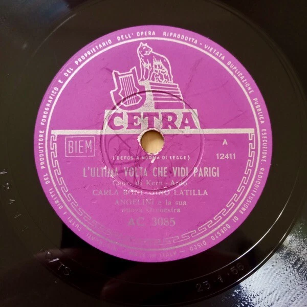 CARLA BONI & GINO LATILLA L'ultima Volta che vidi Parigi 78 tours RPM ...