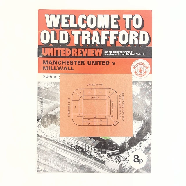 MANCHESTER UNITED 1974 ticket stub and programme vs Millwall 24th ...