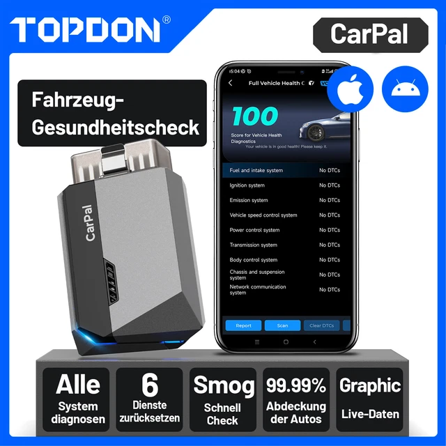 TOPDON CARPAL-E KFZ OBD2 Diagnosegerät Scanner Bluetooth 6Reset AutoVIN ...