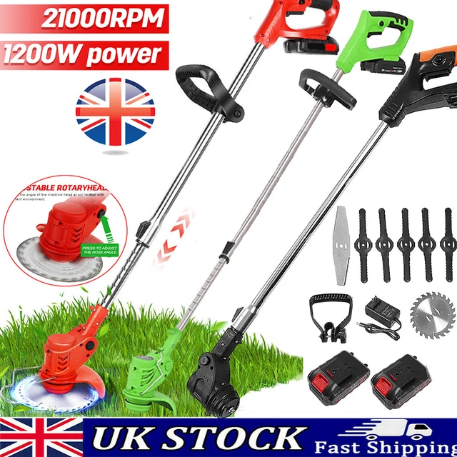 CORDLESS ELECTRIC STRIMMER Grass Trimmer Weed Cutter Garden Edger +2 ...