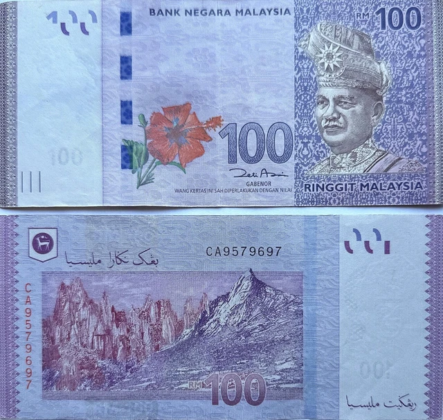 MALAYSIA MYR 100 Ringgit Circulated CIR Banknote Currency 2012-2019 $45 ...