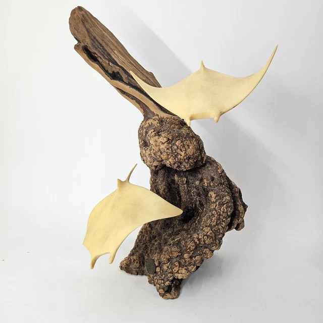 VINTAGE JOHN PERRY Manta Ray Sculpture on Burl Wood | Stamped | Ocean ...