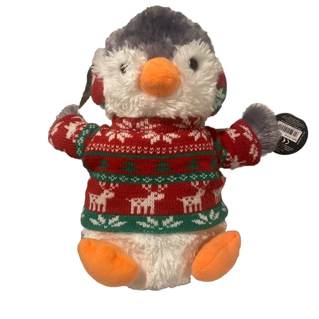 POPPI THE PENGUIN w/ Christmas Jumper & Ear Muffs Soft Toy 11” WHSmith ...