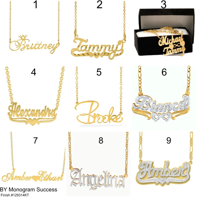 PERSONALIZED 14K GOLD Plated Any Name Plate Script Chain Necklace 9 ...