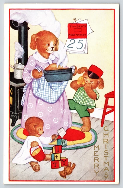 CHRISTMAS FANTASY~DRESSED DOGS~TOYS~TURKEY Pot Belly Stove~ART DECO ...