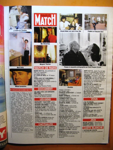 PARIS MATCH N° 2065 du 22/12/1988- Catastrophe d' Armenie. Gorbatchev ...
