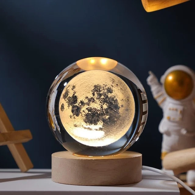 3D CRYSTAL BALL LED Night Light Galaxy Saturn Moon USB Lamp Gift Decor ...