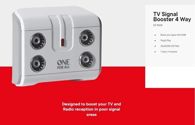4-way TV Splitter With Amplifier One For All SV9604 4-Way TV Signal ...
