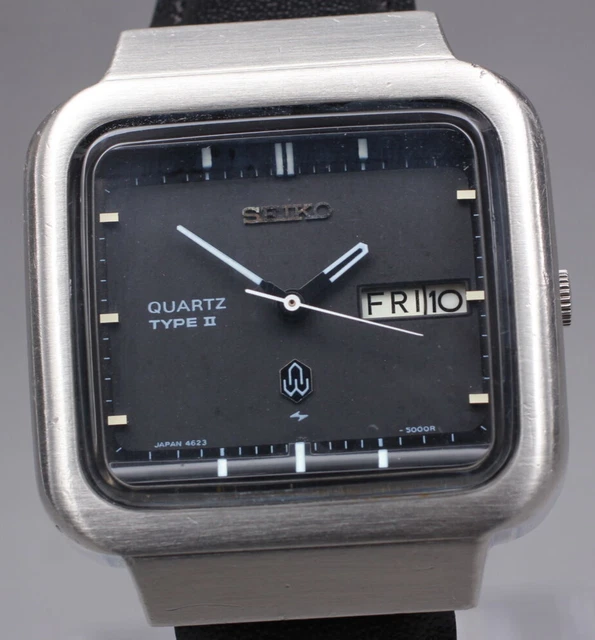 RARE VINTAGE 1976 SEIKO Type II 4623-5000 Black TV Screen Qz Midsize ...