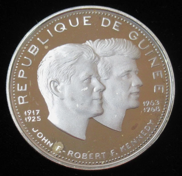 GUINEA: 1970 200 Francs Silver Proof Coin John Robert Kennedy COA ...