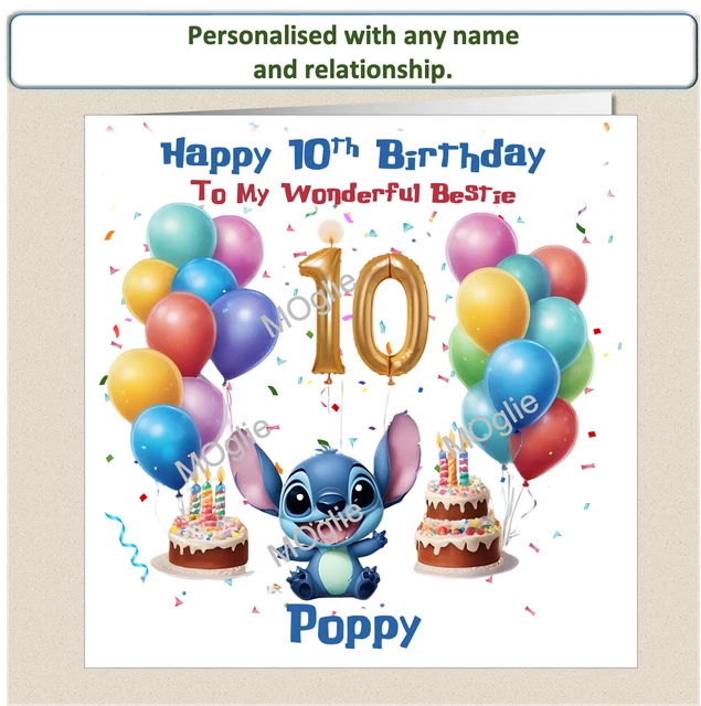 PERSONALISED 10TH BIRTHDAY Card Lilo Stitch daughter granddaughter ...