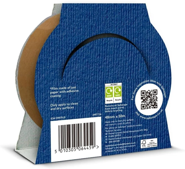 SELLOTAPE PAPER TAPE - Plastic Free Tape, Tearable for Easy Use, 100% ...