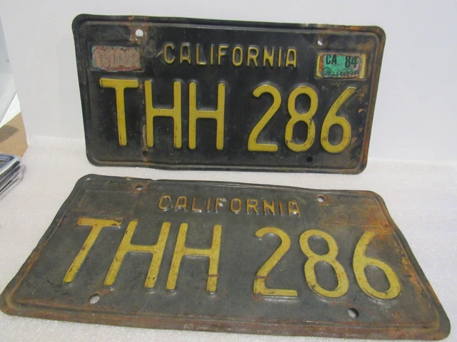 VINTAGE SET CALIFORNIA Black And Gold License Plates Metal THH 286 DMV vintage-set-california-black-and-gold-license-plates-metal-thh-286-dmv