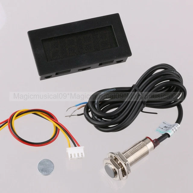 4 DIGITAL BLUE LED Tachometer RPM Speed Meter+Hall Proximity Switch ...