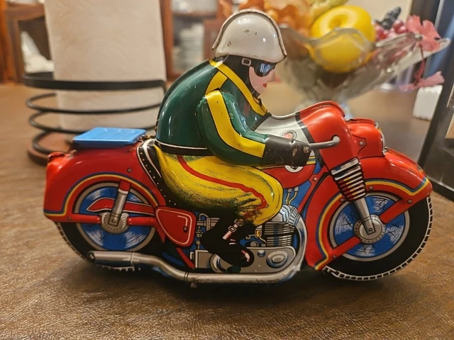 VINTAGE TIN LITHO FRICTION TOY RACING MOTORCYCLE Made In Japan 1950s ...