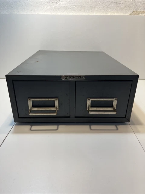 VINTAGE STEELMASTER 2 Drawer Metal File Cabinet 3" x 5" Catalog Box ...