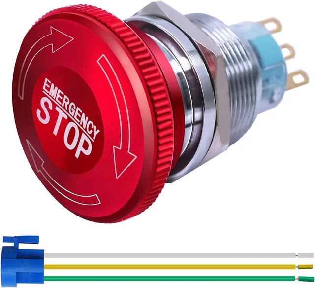 22MM STAINLESS STEEL Metal Latching Emergency Stop Push Button Switch ...