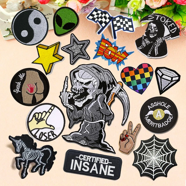 DEVIL SKULL STAR Embroidered Sew On Iron On Patch Badge Fabric Applique ...