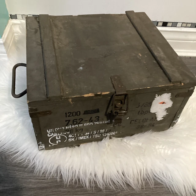 VINTAGE WOODEN MILITARY Ammo Box With Rope Handles and Hinges Crate 7. ...