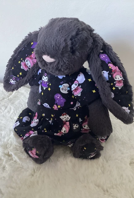 JELLYCAT MEDIUM BASHFUL Inky Bunny Customised In Hello Kitty Halloween ...