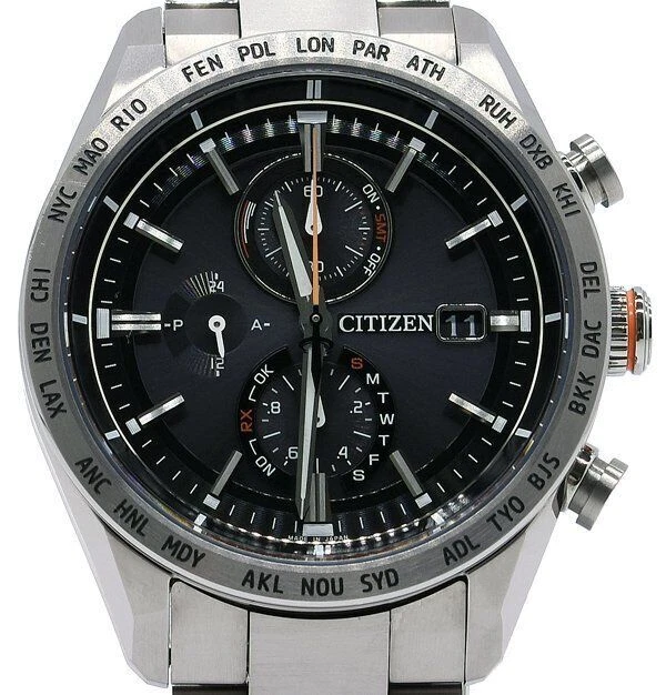 CITIZEN ATTESA AT8181-63E Solar Radio Controlled Black Dial Titanium ...