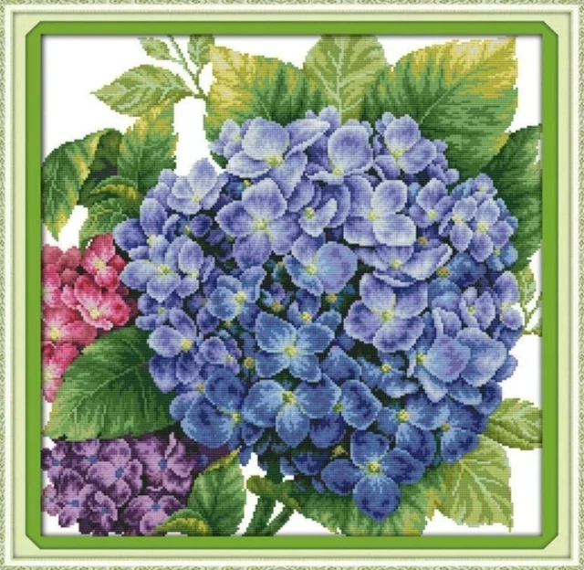 KIT BRODERIE POINT de croix compté complet,Hydrangea,Fleur,Cross Stitch ...