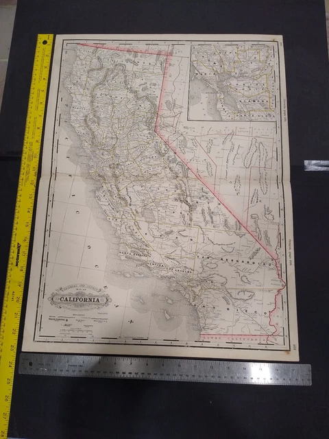 CALIFORNIA RAILROAD AND County Map, Geo. F. Cram. Chicago 1892 £39.63 ...