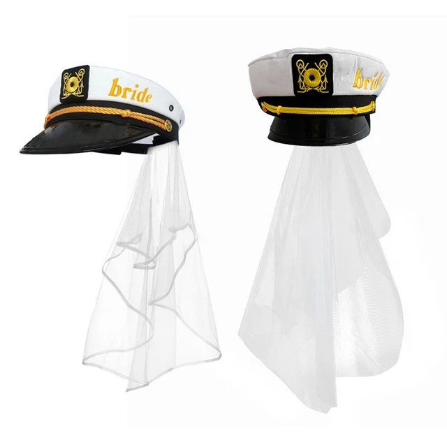 SAILOR CAPTAIN HAT Veil Bachelorette Party Bridal Sailor Cap with Veil ...