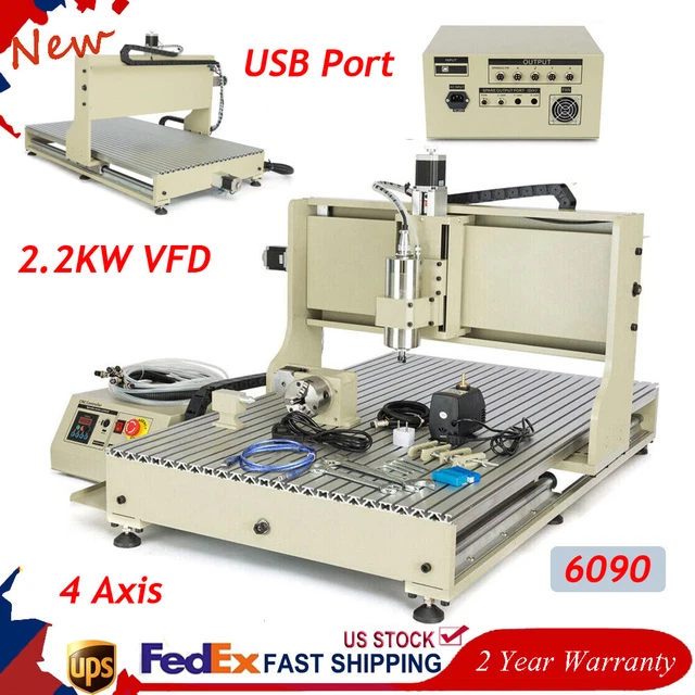 4 AXIS CNC 6090 Router Engraver 2.2KW Engraving Machine Wood Carving ...