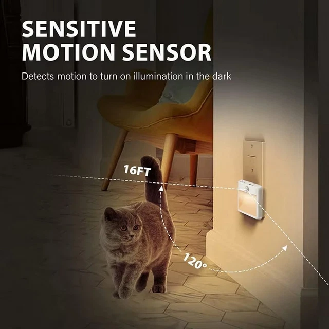 UK PLUG IN PIR Motion Sensor Hallway Plug Socket LED Home Night Light ...
