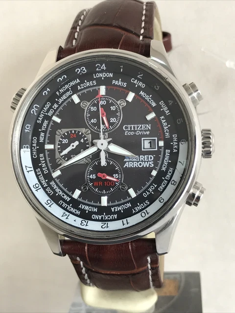 CITIZEN MEN’S RED Arrows World Time Chronograph Eco-Drive Leather Strap ...