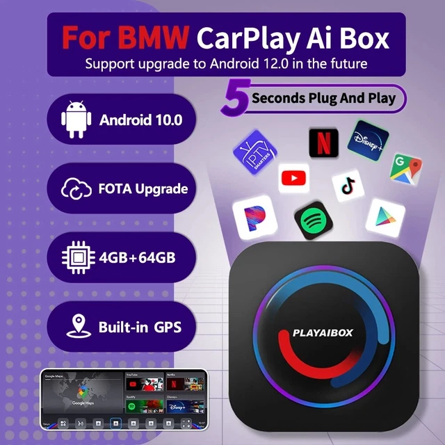 CARPLAY AI BOX Andoroid Wireless CarPlay Android Auto 4G+64G For BMW ...