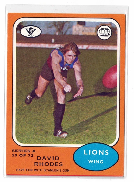 SCANLENS 1973 VFL Afl Footy Football Card David Rhodes Fitzroy Lions 29 ...