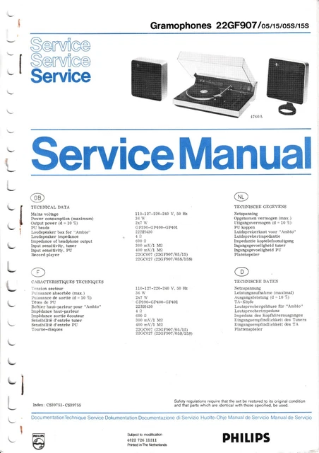 SERVICE MANUEL D'INSTRUCTIONS pour Philips 22 Gf 907 EUR 8,92 - PicClick FR
